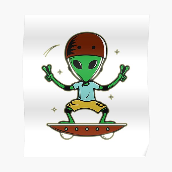 " Glowing Alien Hoverboard Skater Skateboarding Showing Cool Peace Sign ...