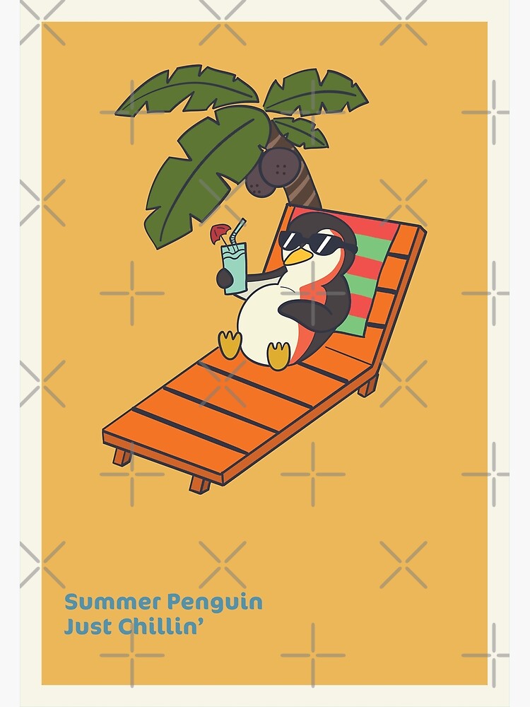 "Cute Penguin Chilling on the Beach Drawing" Poster for Sale by ...