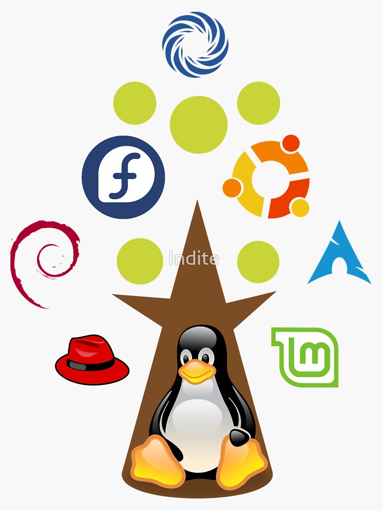 "linux tree with various distributions as leaves and fruits" Sticker ...