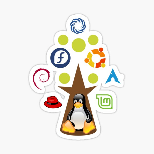 "linux tree with various distributions as leaves and fruits" Sticker ...