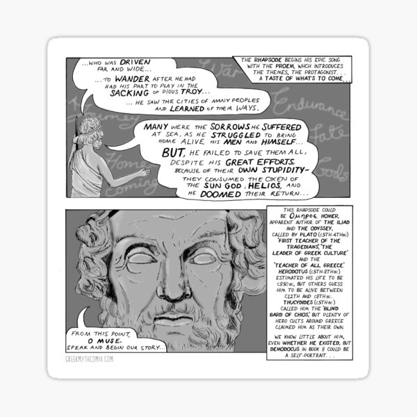 "Greek Myth Comix - Homer the Rhapsode" Sticker for Sale by ...