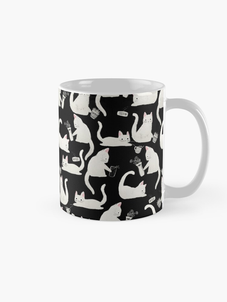 "Bad Cats Knocking Stuff Over, White Cats on Black" Coffee Mug for Sale ...