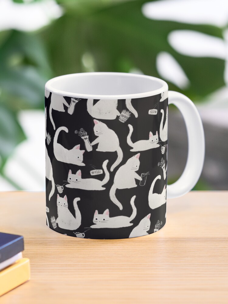 "Bad Cats Knocking Stuff Over, White Cats on Black" Coffee Mug for Sale ...