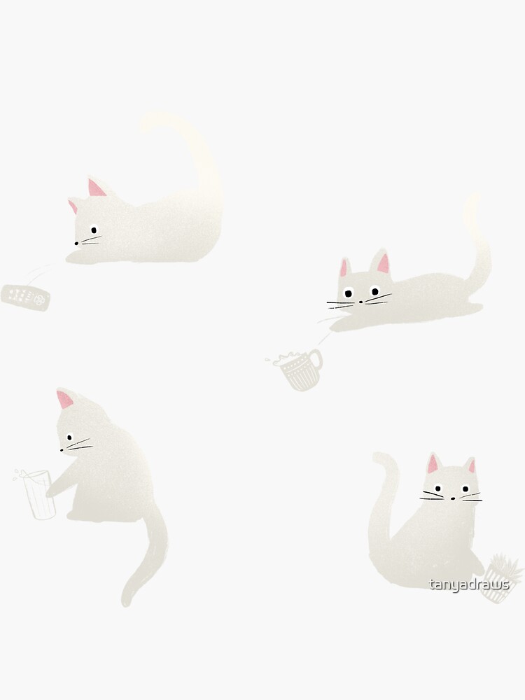 "Bad Cats Knocking Stuff Over, White Cats on Black" Sticker for Sale by ...
