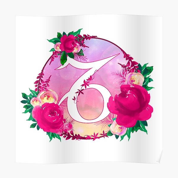 "Capricorn Zodiac Horoscope Pink Floral Monogram" Poster by ...