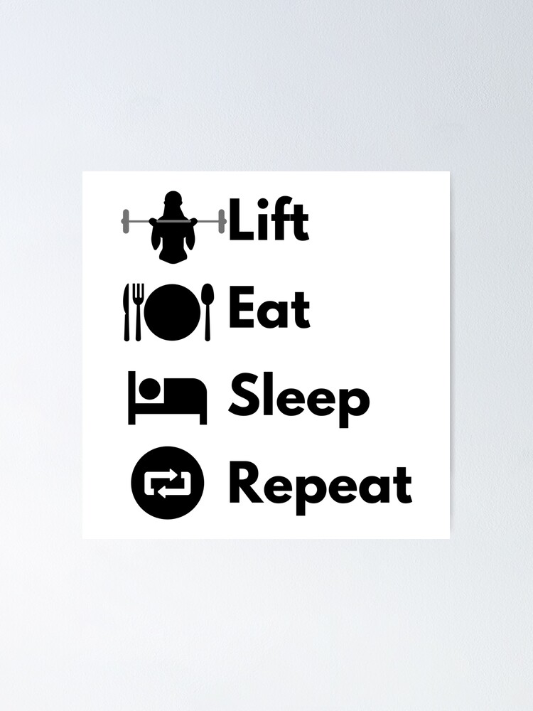 "Lift, Eat, Sleep, Repeat Simple black text female lifter vector ...