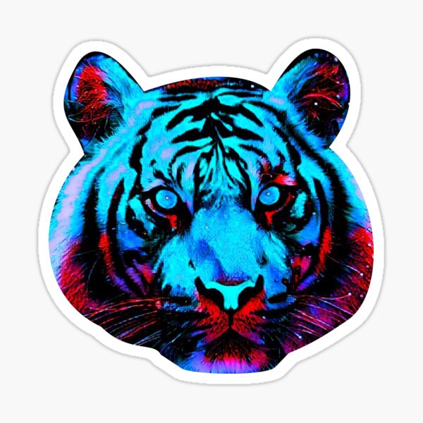 "Electric blue Neon Tiger Head" Sticker for Sale by hop2swing | Redbubble