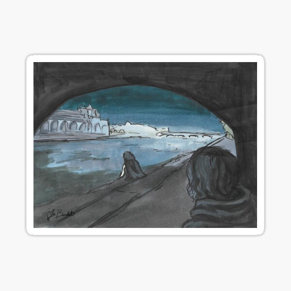 "Illustration of River Seine, Paris France under a bridge" Sticker for ...