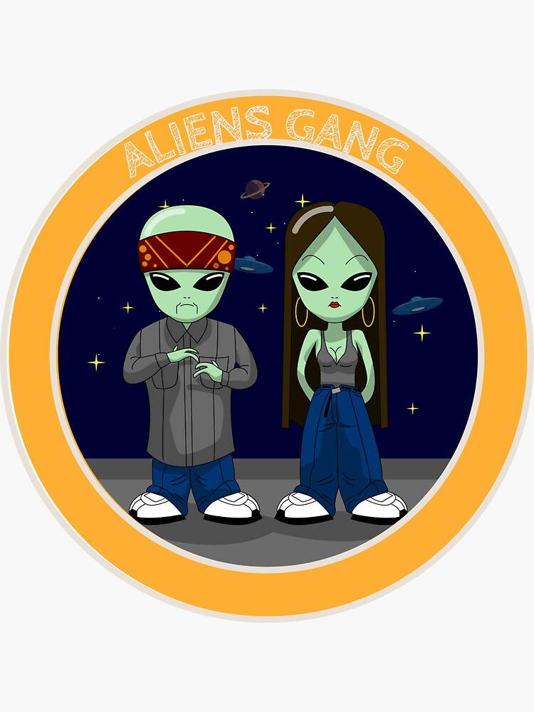 "Aliens Gang - Flying Saucers" Sticker for Sale by Arva-Designs | Redbubble