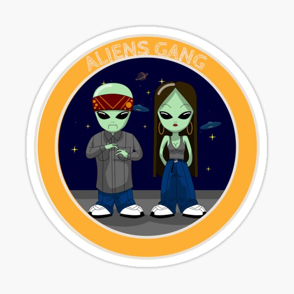 "Aliens Gang - Flying Saucers" Sticker for Sale by Arva-Designs | Redbubble