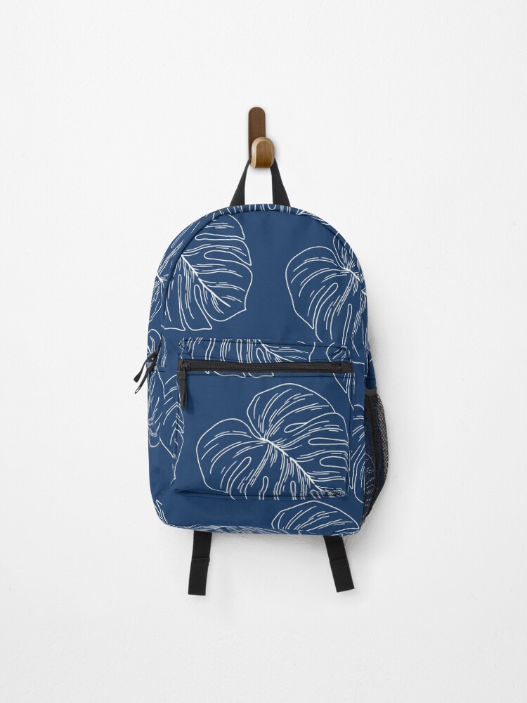 "monstera tropical plant hawaii aloha print dark blue navy and white ...