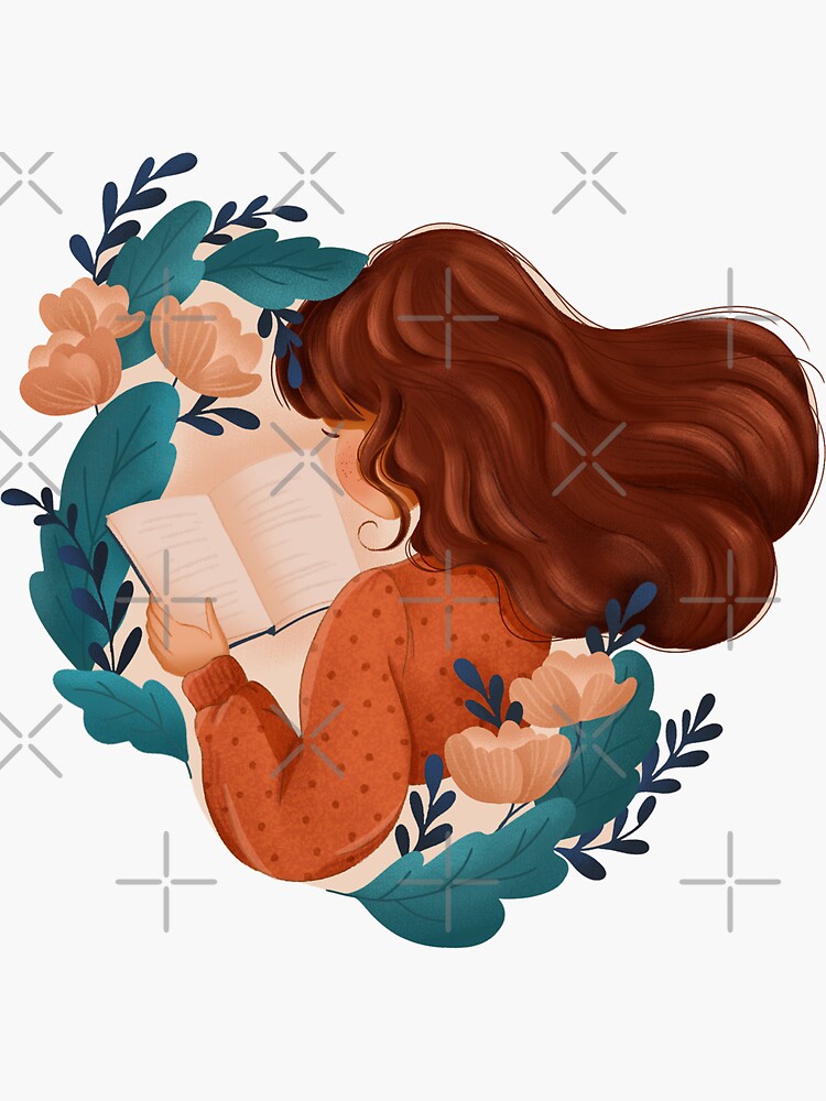 "Girl character reading a book" Sticker by RigaSutherland | Redbubble