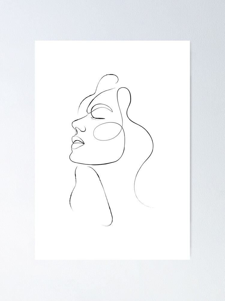 One Line Continuous Womans Face Poster By Daisyartdecor Redbubble