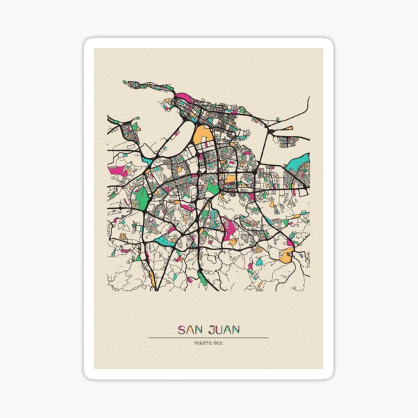 "San Juan, Puerto Rico Street Map" Sticker by geekmywall | Redbubble