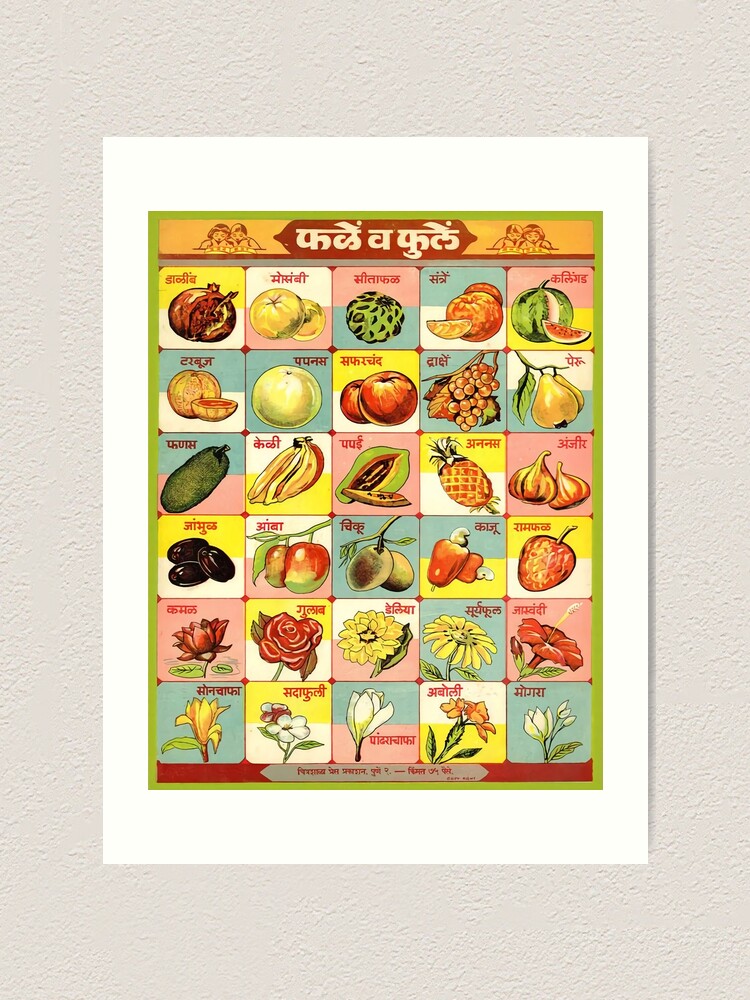 "Vintage Hindi Fruit & Flowers Chart" Art Print by lakeybarbara0 ...