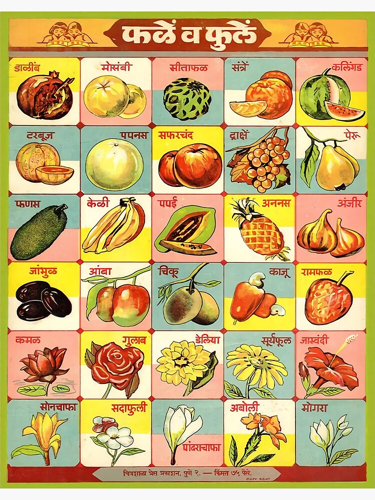 "Vintage Hindi Fruit & Flowers Chart" Art Print by lakeybarbara0 ...