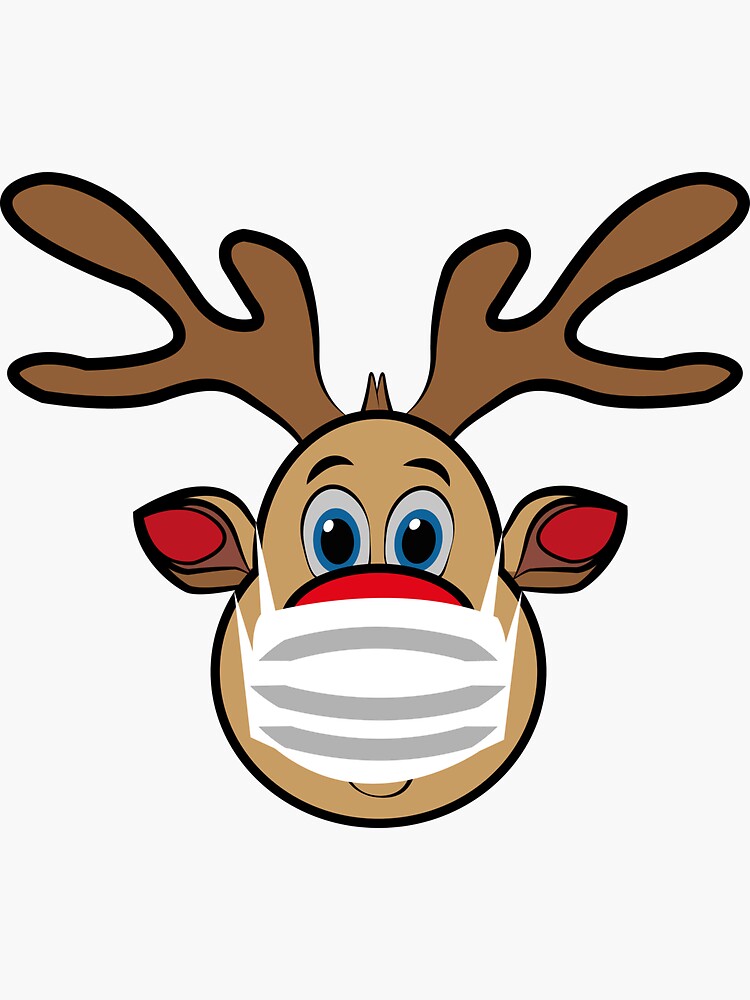 Pegatina «Reno de nariz roja Rudi con máscara» de ShirtGnom | Redbubble