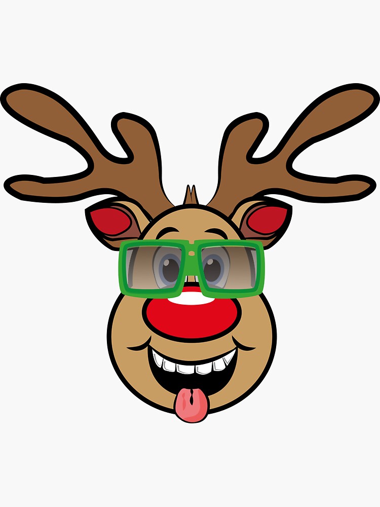 "Red Nose Rudi Reindeer with sunglasses" Sticker for Sale by ShirtGnom ...