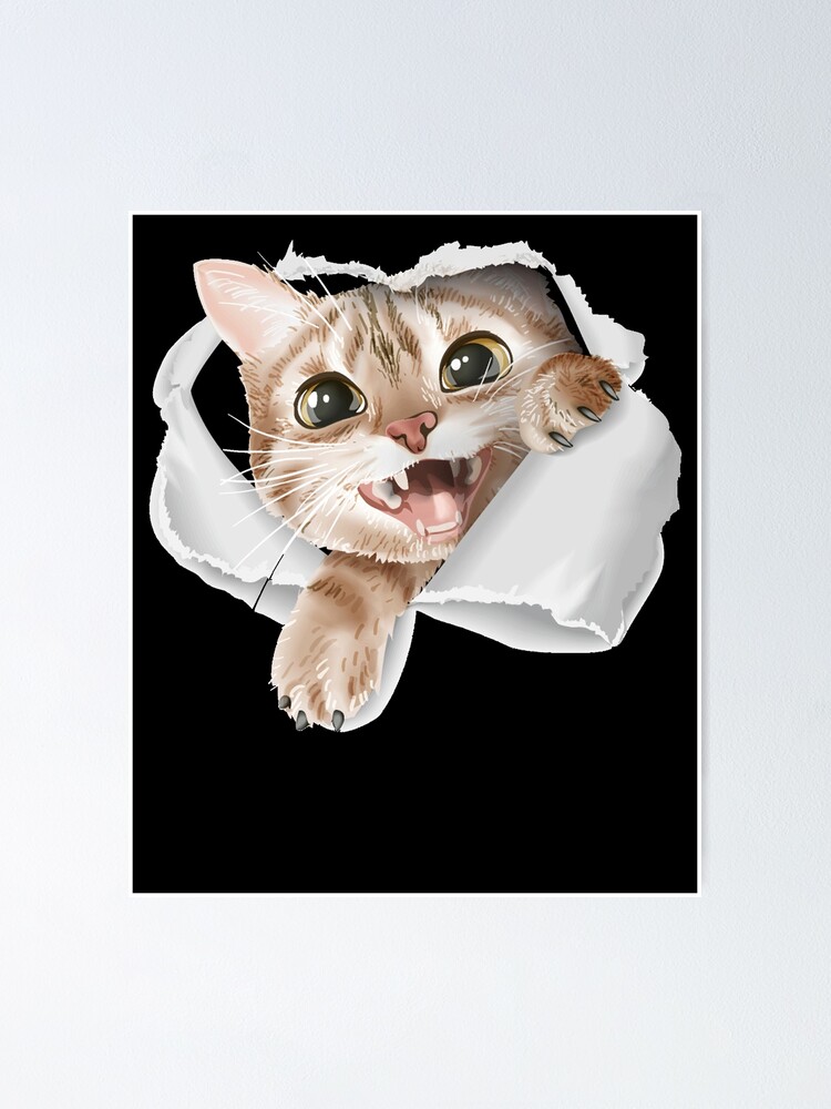 "Cute Cat Through Ripped Paper T-shirt" Poster by Dodgefashion | Redbubble