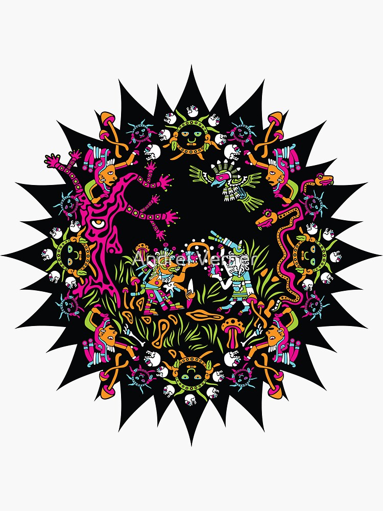 "Aztec meeting psychedelic T-shirt" Sticker for Sale by grebenru ...
