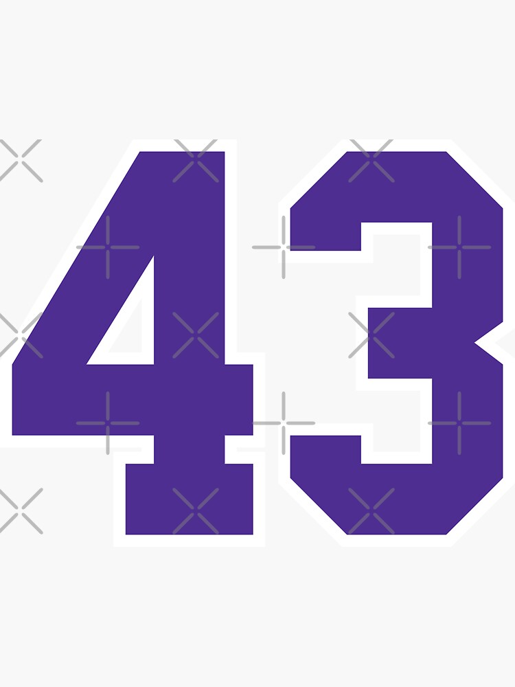 "Fourty-Three Purple Jersey Number Sports 43" Sticker for Sale by ...
