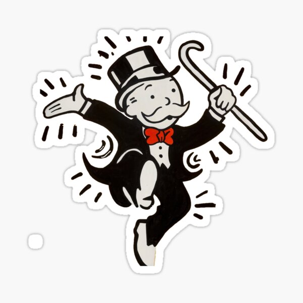 "MONOPOLY MAN DANCING A JIG - on light greenish blue" Sticker by ...