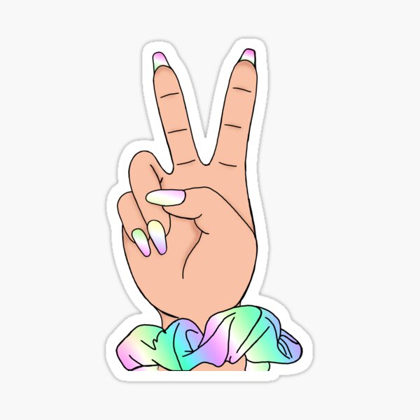 "Pastel Rainbow peace sign hand with scrunchie" Sticker for Sale by ...