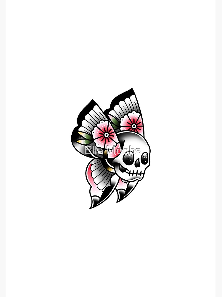 "Skull Moth with Flowers Vintage Cute Traditional Flash Tattoo ...