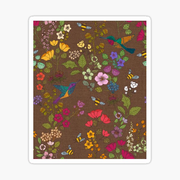 "Hummingbirds and Bees Fawn Brown Garden Floral" Sticker for Sale by ...