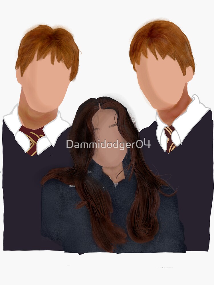 "Weasley twins with brunette girl " Sticker for Sale by Dammidodger04 ...