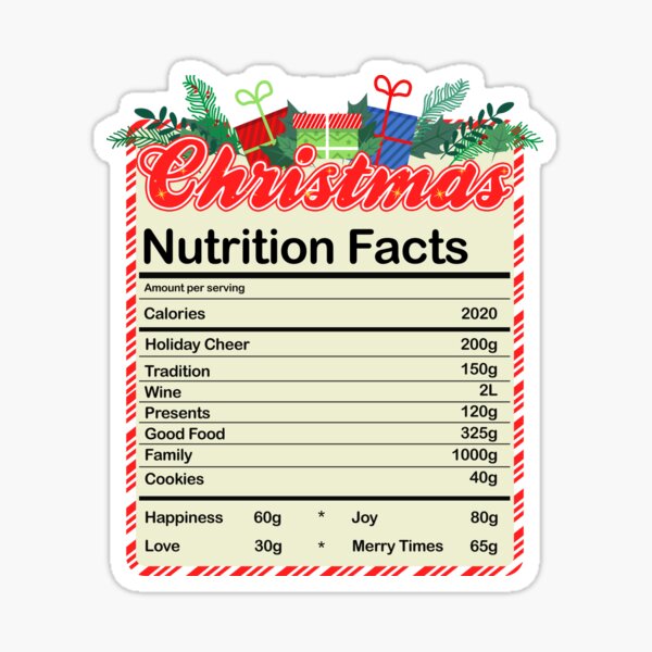 "Christmas Nutrition facts, Funny Christmas recipe " Sticker for Sale ...