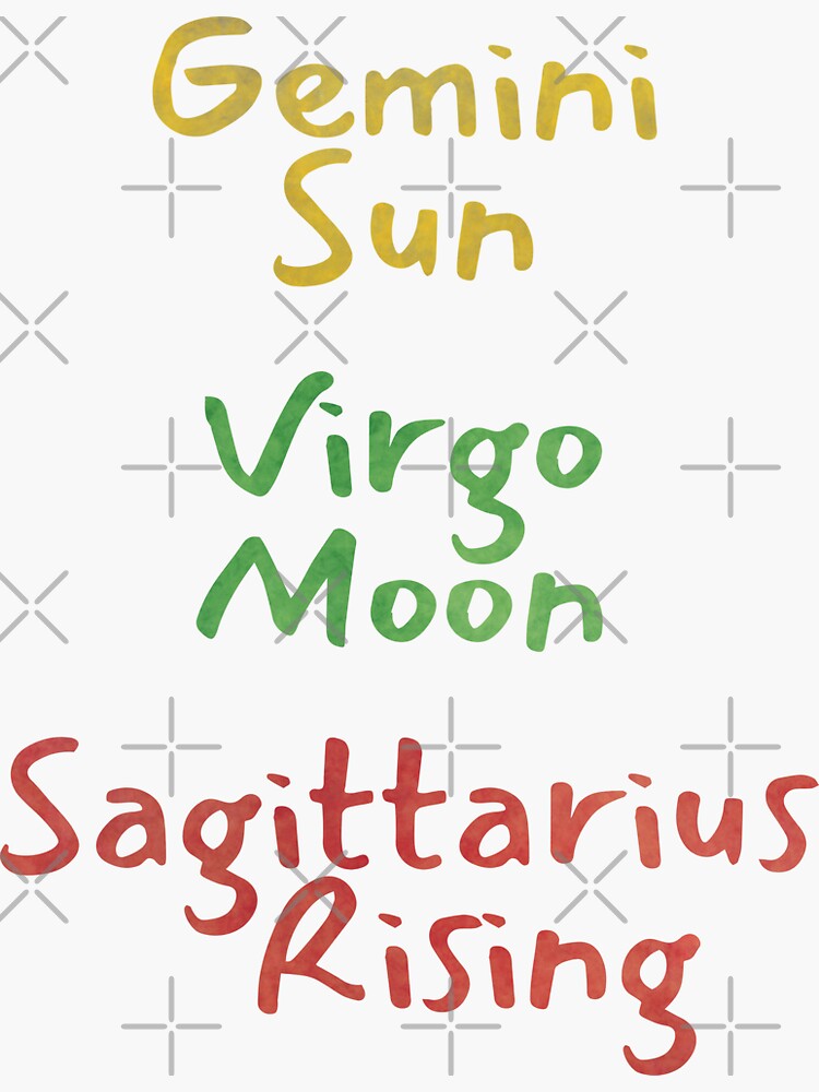 "Gemini Sun Virgo Moon Sagittarius Rising Text" Sticker for Sale by ...