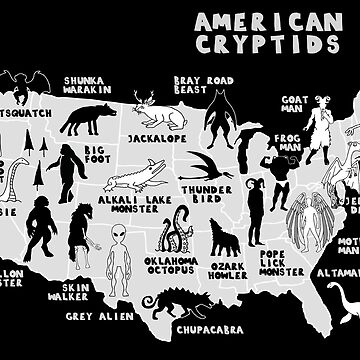 39map Of Cryptids In The Us39 Poster By Whitepaperbag In 2020 Grey