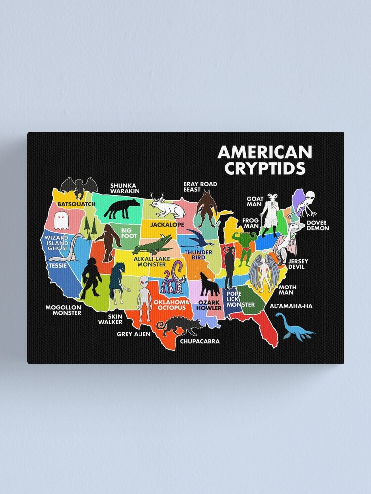 "Map Of Cryptids In The US" Canvas Print by whitepaperbag | Redbubble