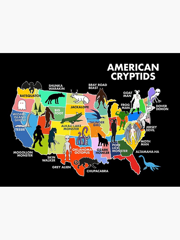 "Map Of Cryptids In The US" Poster for Sale by whitepaperbag | Redbubble