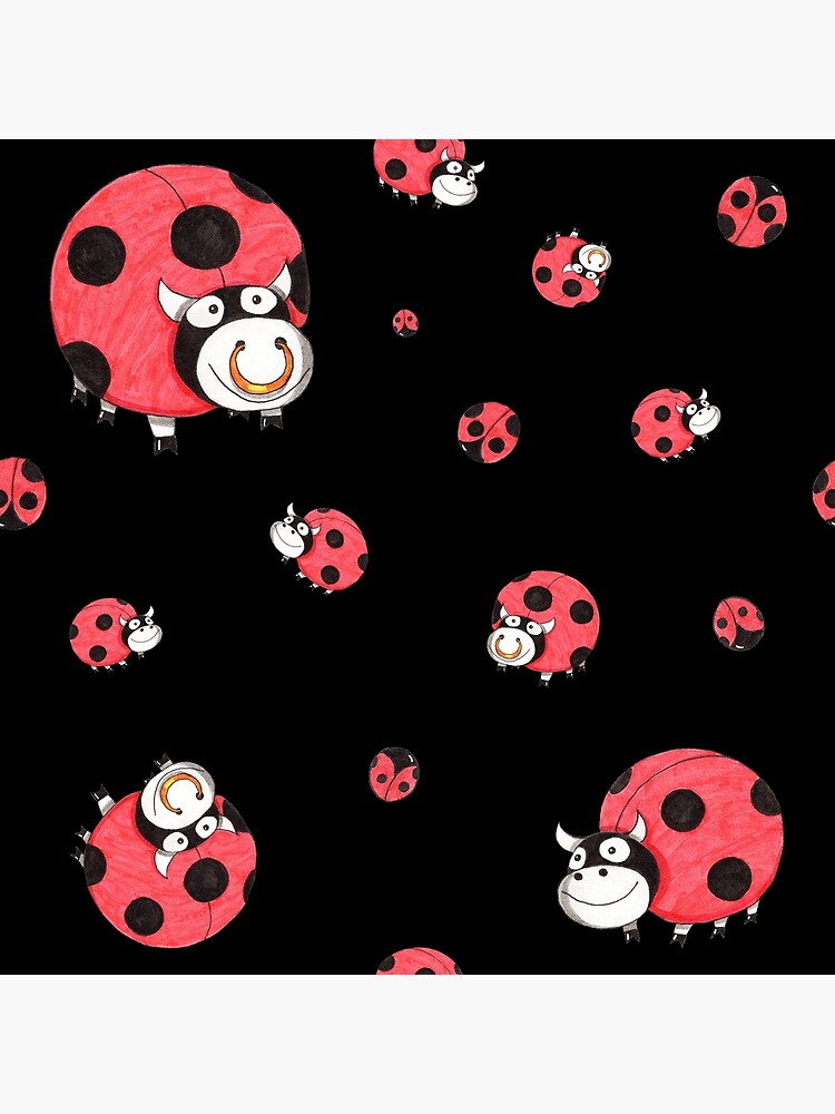 "Pattern with funny red and black dots cows look like ladybugs on black ...