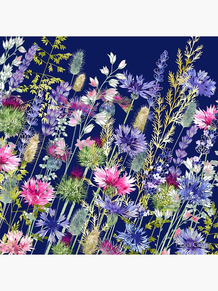 "Flower Meadow - Cornflowers, Thistles & Lavender" Framed Art Print by ...