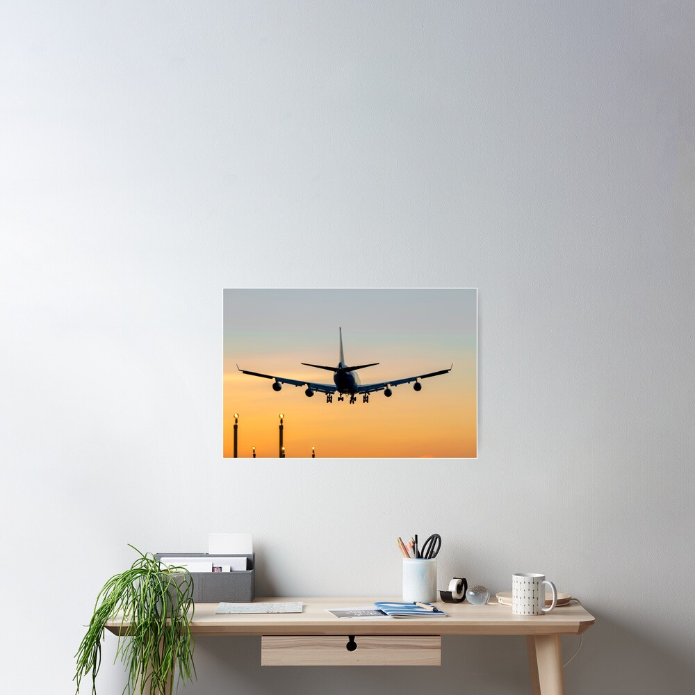 "Aircraft Landing at Sunset" Poster for Sale by derekbeattie | Redbubble