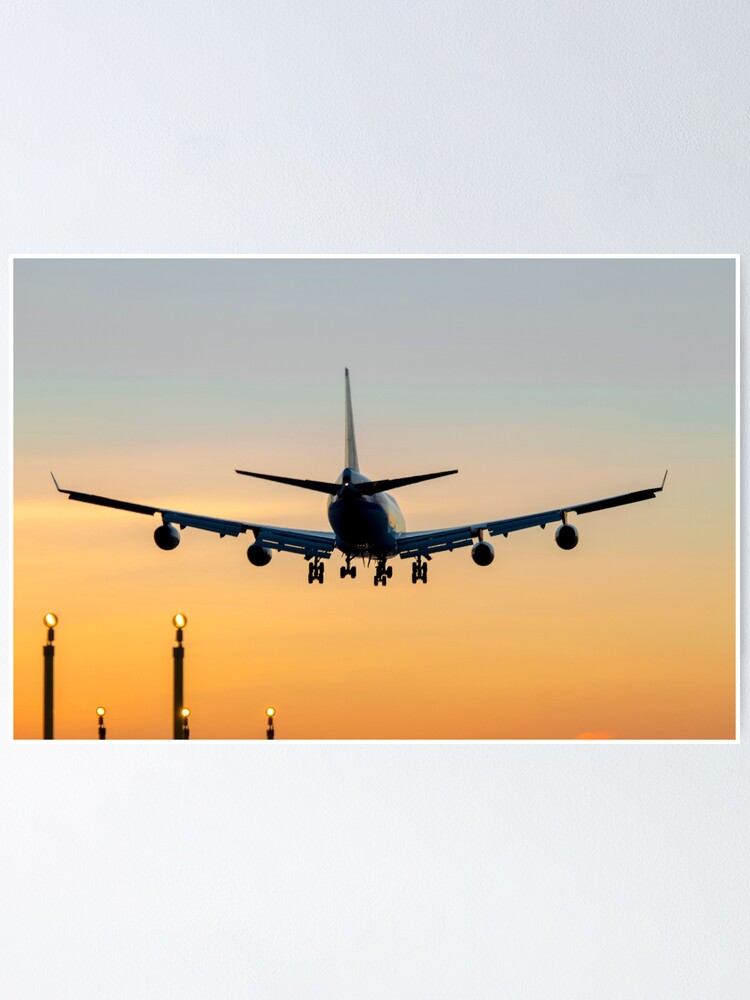 "Aircraft Landing at Sunset" Poster for Sale by derekbeattie | Redbubble