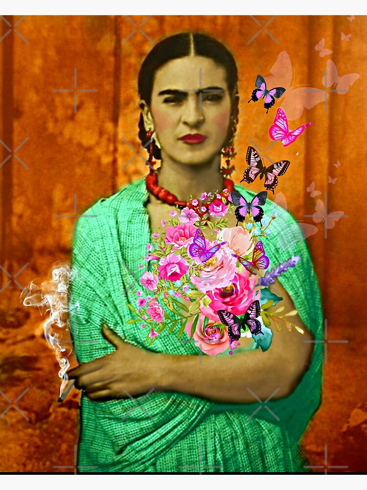 Lámina fotográfica «Frida Kahlo con Mariposas y Rosas» de ...