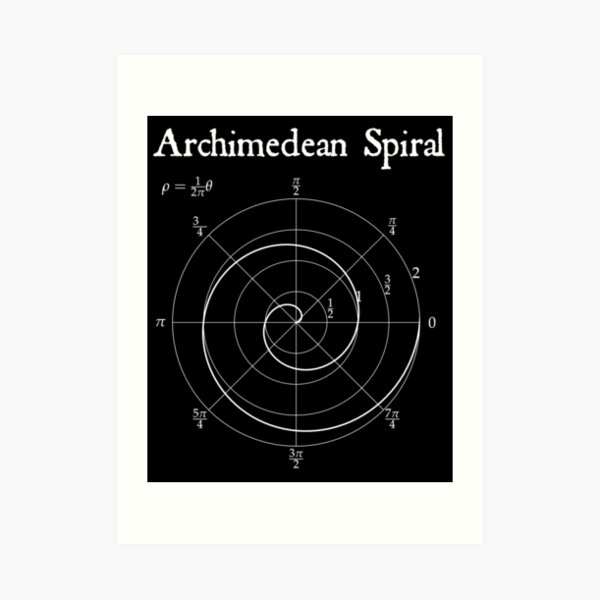 "Archimedean Spiral Vintage Math Design White on Black Background" Art ...