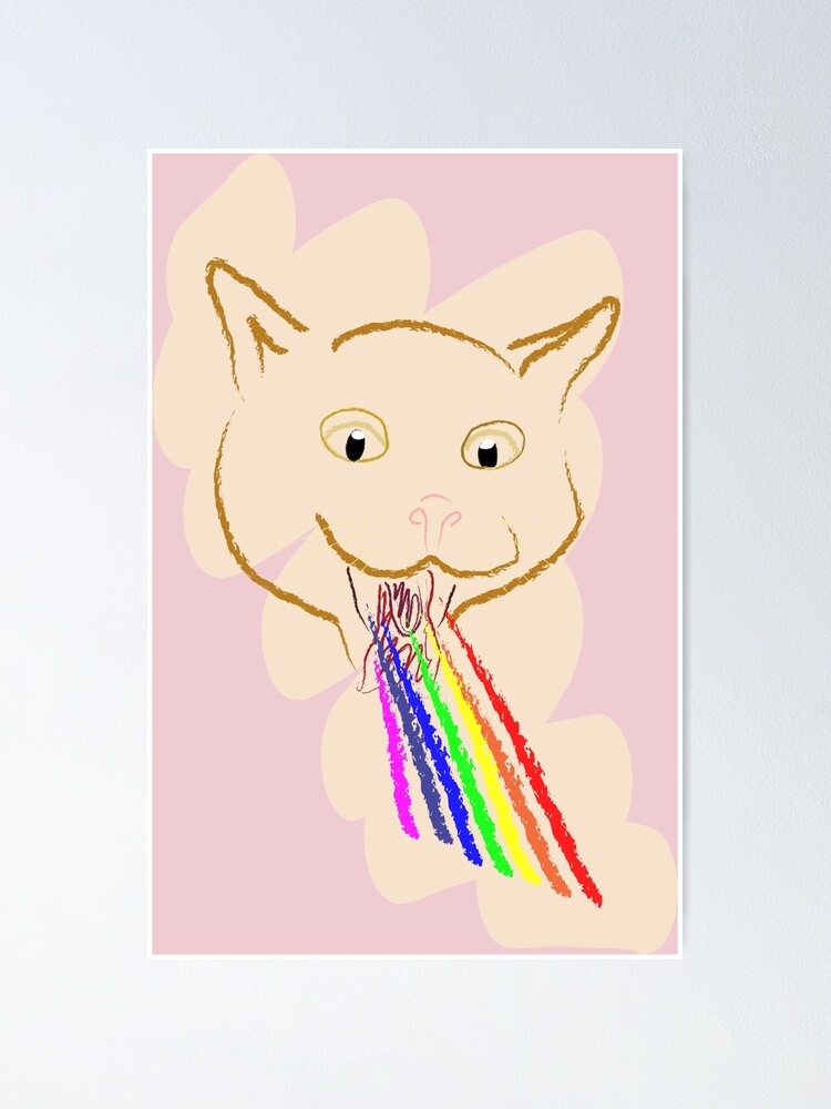 "Cat Puke bizarre illustration Funny cat puking rainbow" Poster for ...