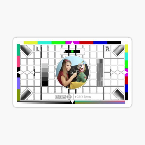 "BBC Test Card F, Waiting Screen, 1980s TV, transparent" Sticker for ...