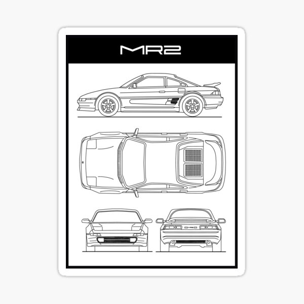 "The MR2 Blueprint in Black" Sticker for Sale by rogue-design | Redbubble