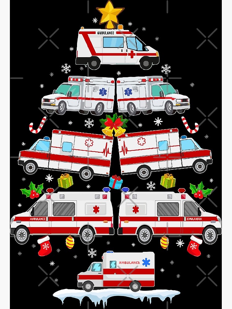 "Funny Ambulance Christmas Tree EMT Paramedic" Poster for Sale by ...