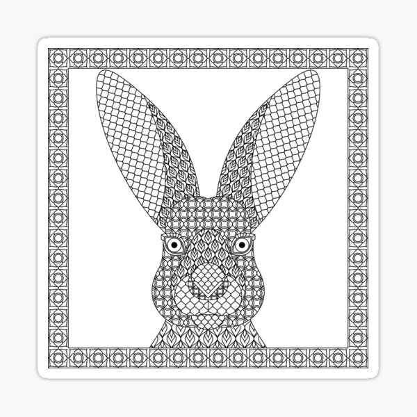 "Rabbit Line Art Design with Flower Border" Sticker for Sale by ...