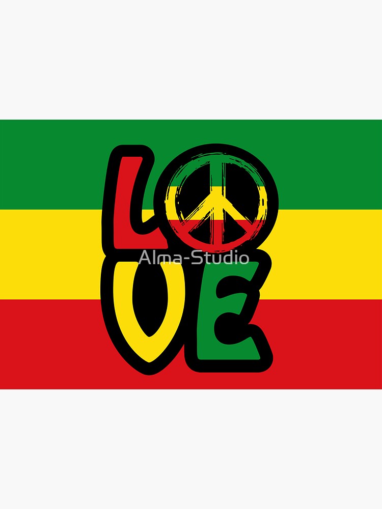 "LOVE, with Peace Symbol and Reggae Colors" Sticker for Sale by Alma ...