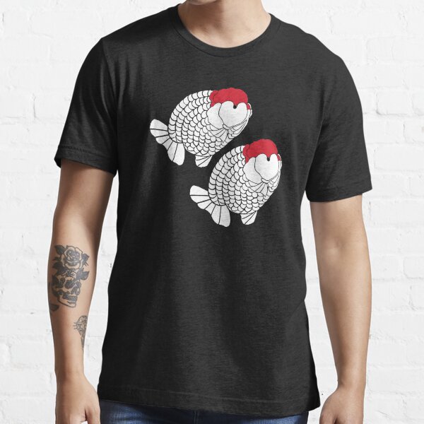 "Red Cap Tancho Ranchu Goldfish Pair Logo in black background" T-shirt ...