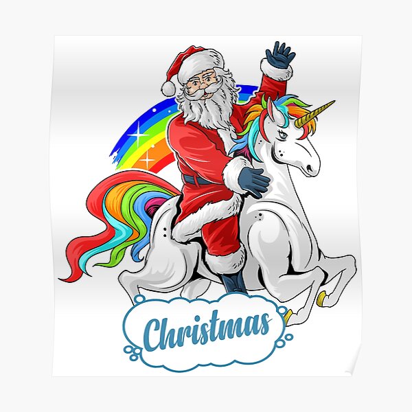 "Santa Riding Unicorn" Poster by alexquang | Redbubble