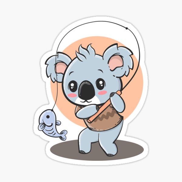 "Little cute koala fishing for fisher outdoor activity" Sticker by ...